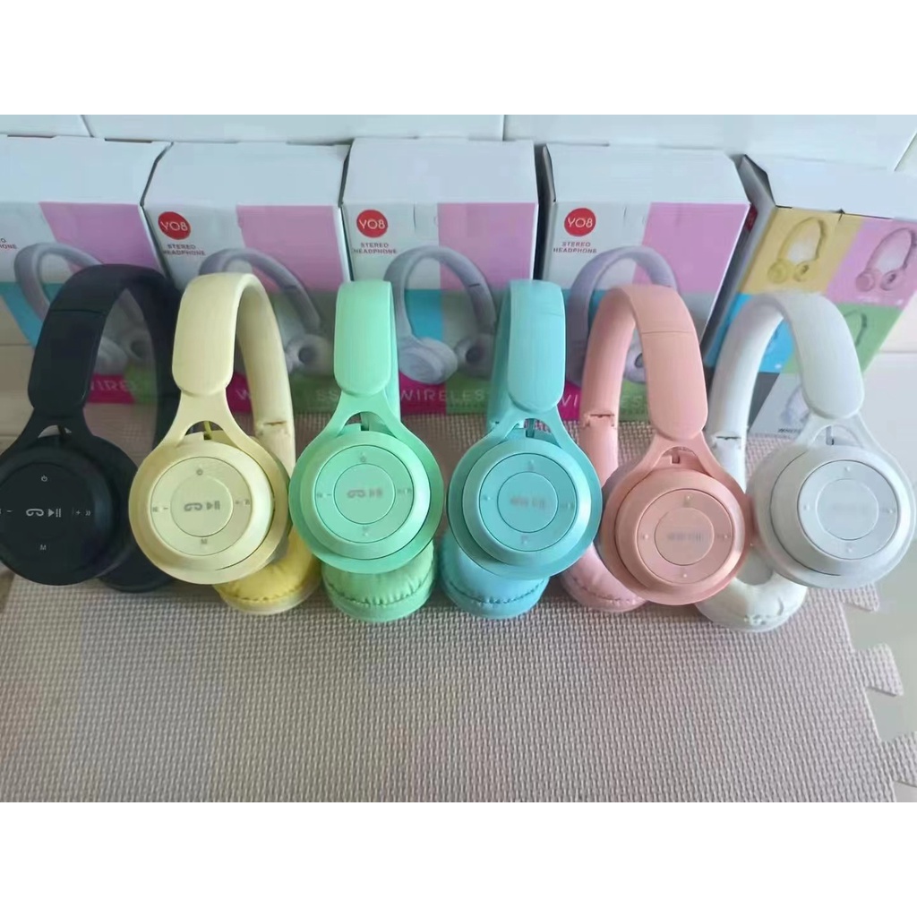 Bluetooth Headset Y08 Macaron Colors Wireless Headphones Music With Mic ...