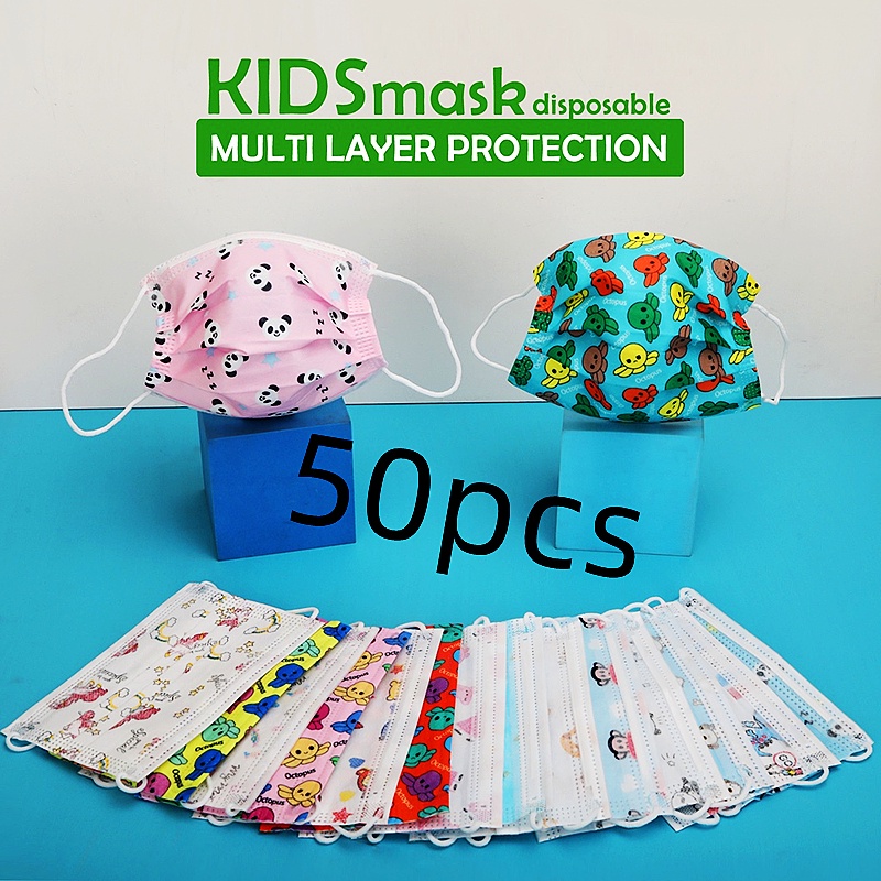 50 pcs Kids Face Mask NO BOX Mask 3-Layers Masks Face Shield Filtration ...