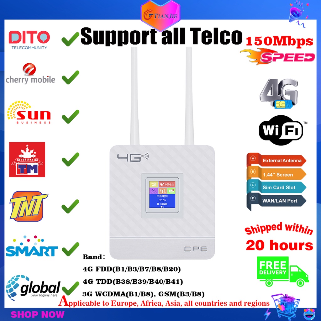 RJ45 WAN/LAN Port 4G LTE Unlocked 300Mbps CPE wireless Sim card WIFI ...