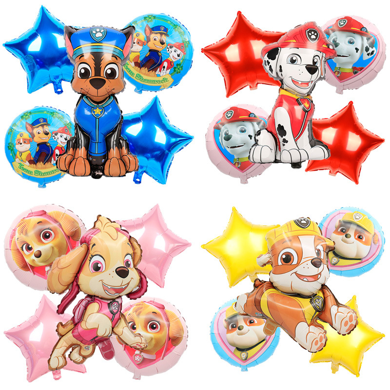 5pcs/set Cartoon Paw--Patrol Foil Balloon Birthday Party Decoration Chase Marshall Rubble Zuma ...