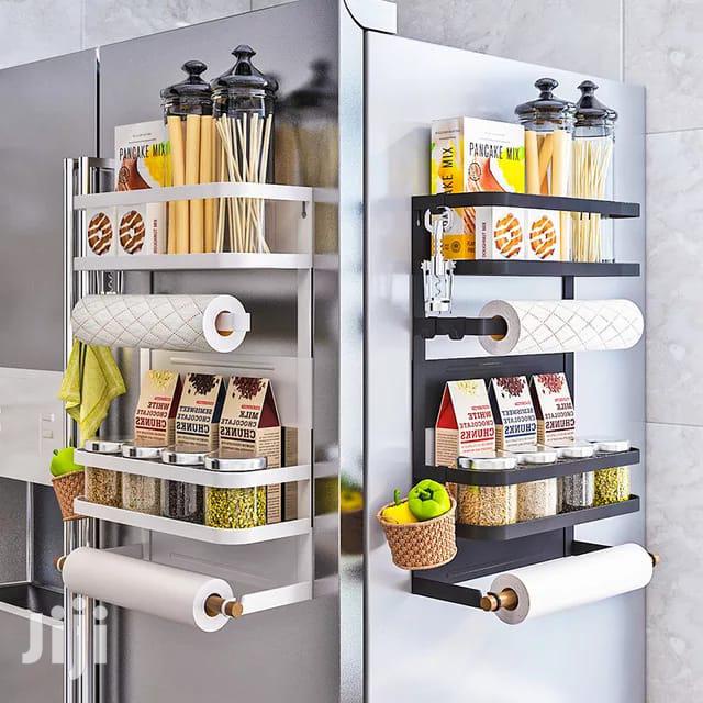 Fridge Spice Rack Magnetic Storage Shelf With Paper Towel Holder ...