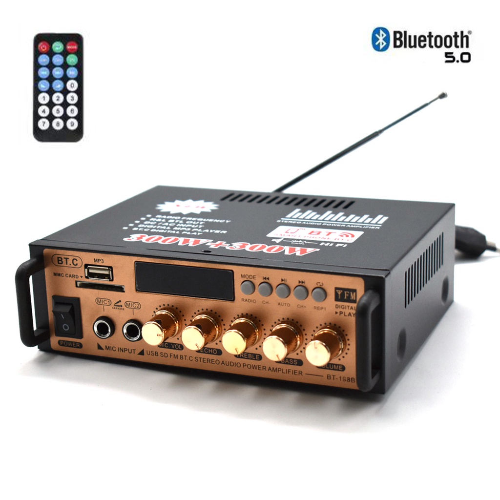 300W*300W Digital Bluetooth Stereo Audio Amplifier FM Radio WITH Remote Control BT-198B | Shopee ...