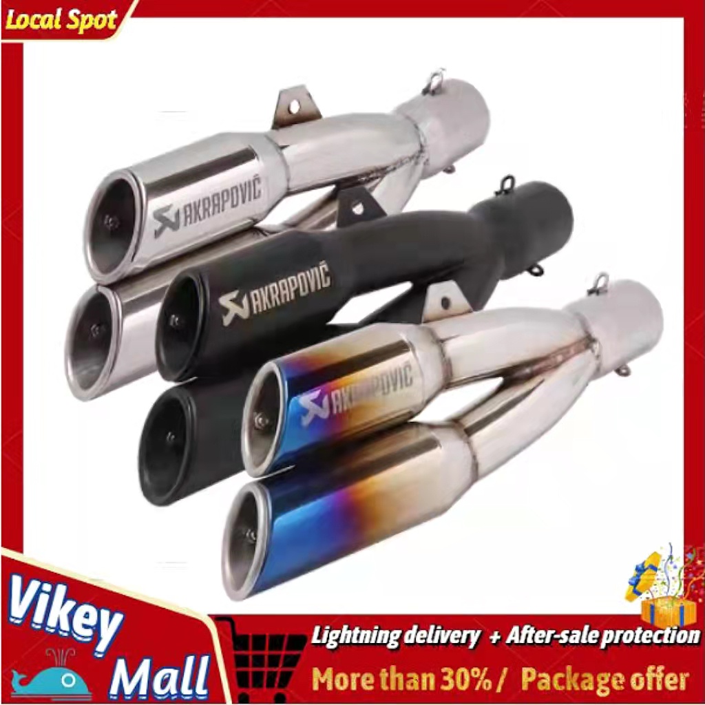 Double outlet 38-51mm Exhaust Pipe Canister Muffler Tailpipe Rear Pipe ...