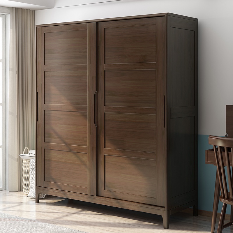 Nordic Solid Wood Sliding Door Wardrobe Modern Minimalist Log Two-Door ...