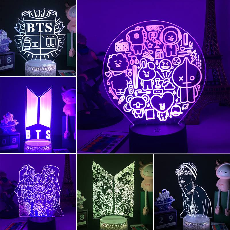 INS KPOP BTS Night Light Changing Touch Remote LED Lamp Fashion Bedroom ...