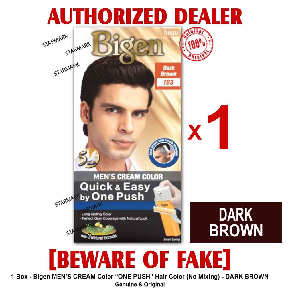 Bigen MEN'S Cream Color ONE PUSH Hair Color DARK BROWN (#103) Bigen ONE ... Bigen MEN'S Cream Color ONE PUSH Hair Color DARK BROWN (#103) Bigen ONE ...