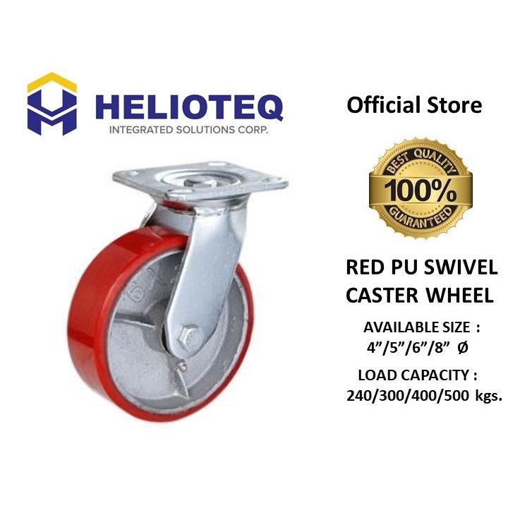 RED PU HEAVY DUTY CASTER WHEEL SWIVEL TYPE Available sizes: 4" | 5" | 6 ...
