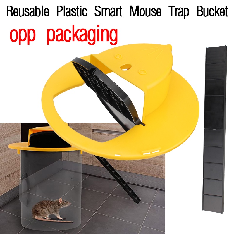 [Spot] New Plastic Mouse trap Reusable Smart Flip Rat Trap Slide Bucket ...