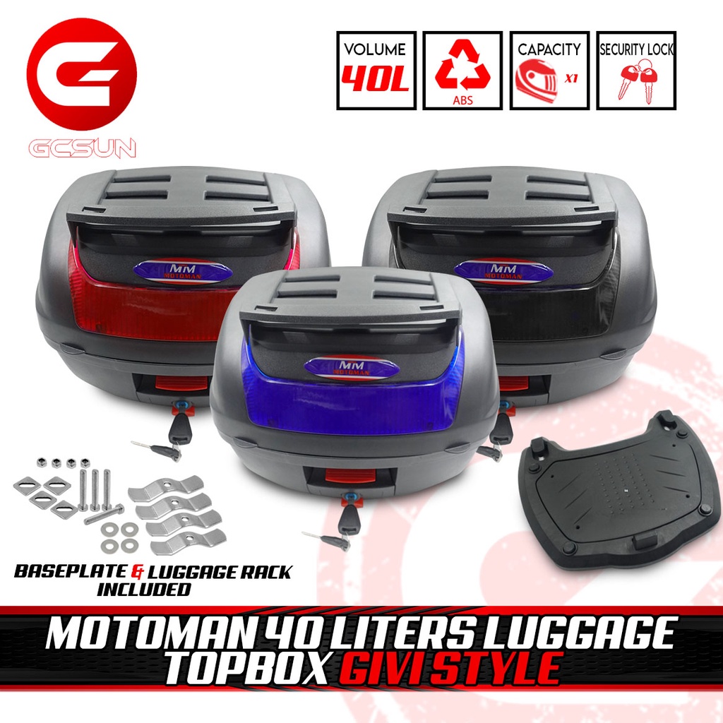 MOTOMAN 40 LITERS LUGGAGE TOP BOX GIVI TYPE - GCSUN MOTORCYCLE | Shopee ...