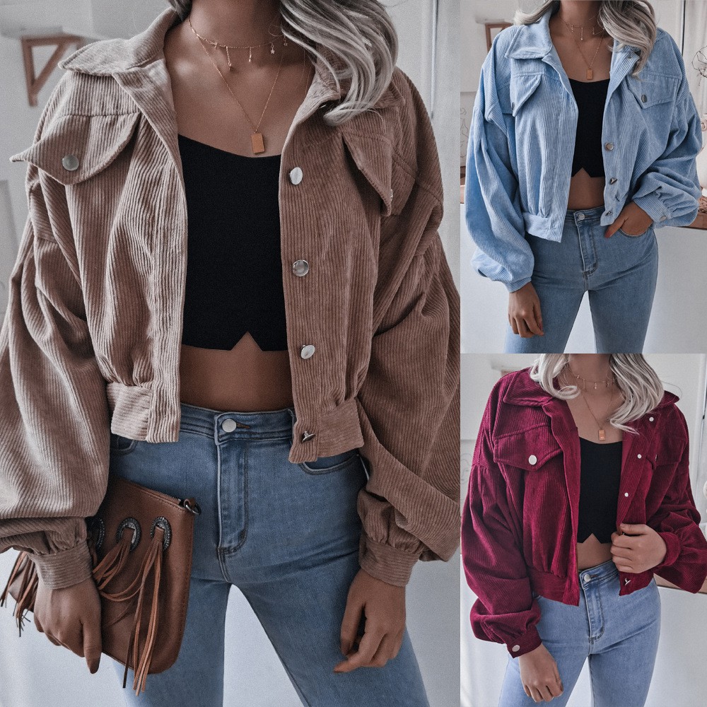 Casual Jacket Women Autumn Latern Long Sleeve Corduroy Short Jackets ...