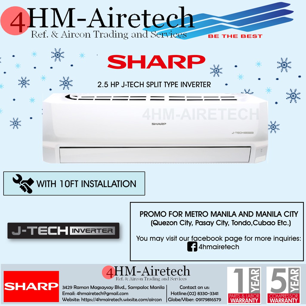 Sharp Aircon 2 5 Hp Wall Mounted Split Type J Tech Inverter Ah Xs25vf