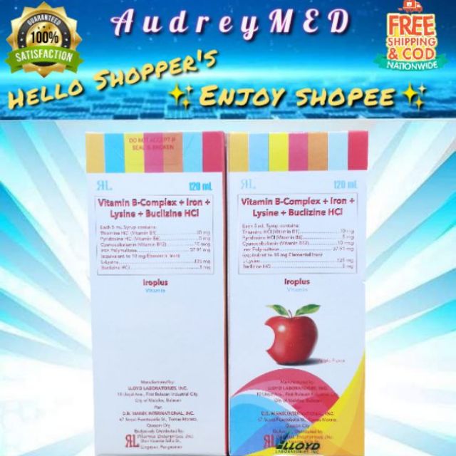 Iroplus vitamin b-complex + iron + lysine + buclizine hci 120ml syrup ...