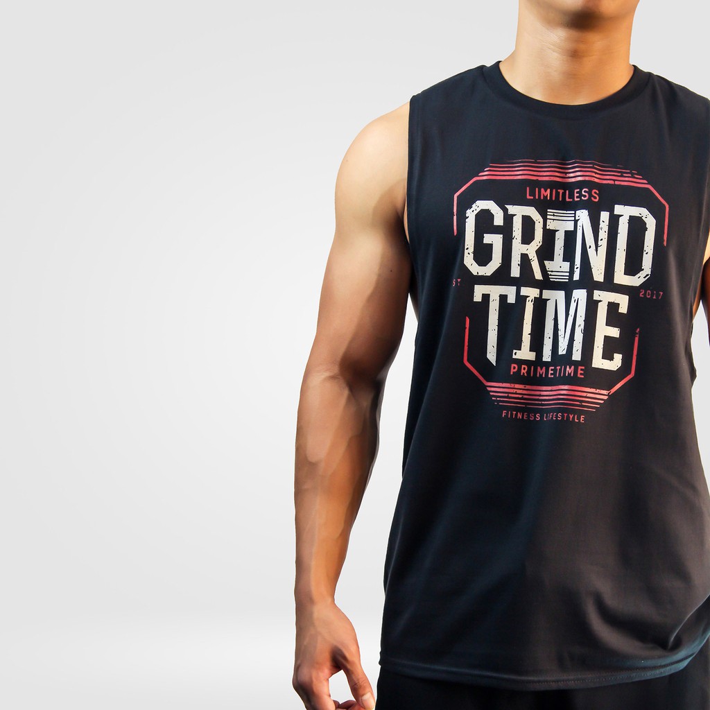 Limitless [GRIND TIME] Men's Gym Tank Top Cut-Offs Sleeveless Athletic ...