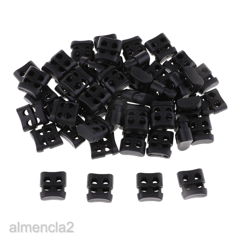 50pcs Plastic Double Hole Cord Locks Spring Toggle Stopper For