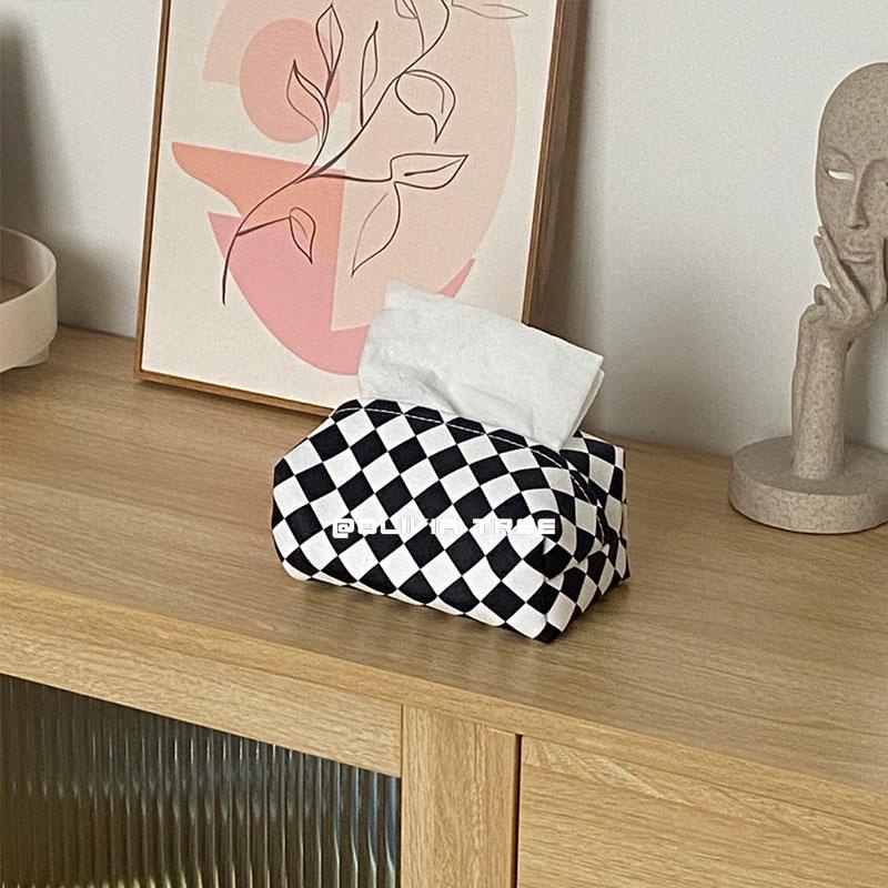 Ins Checkerboard Fabric Tissue Bag Creative Simple Plaid Living Room ...