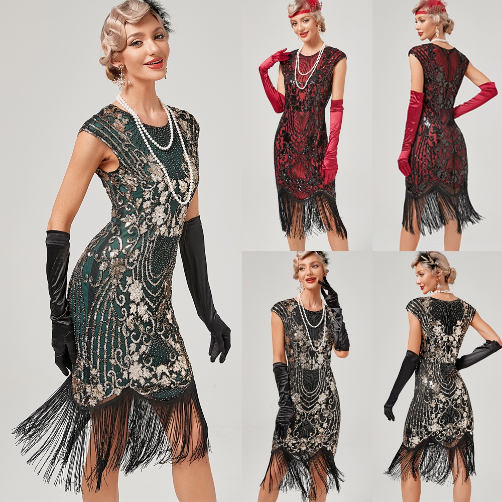 1920s Flapper Dress Vintage Sequins Fringed Great Gatsby Prom Costumes ...