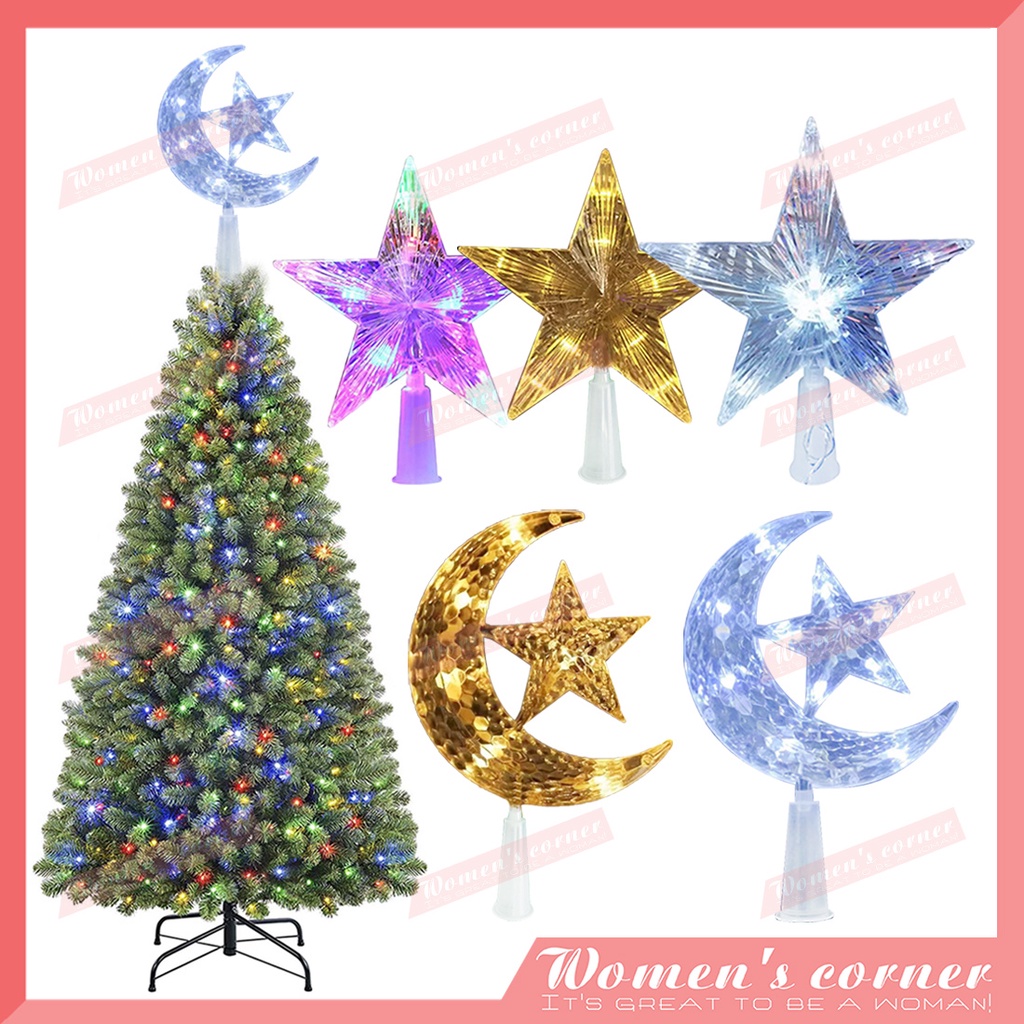 Christmas tree top star lights glitter five-pointed moon and stars ...