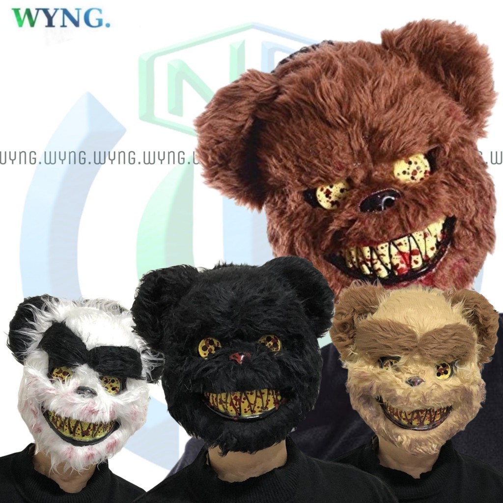 Teddy Bear Mask Fur Plush Bear Mask Halloween Horror Bloody JMH534 ...