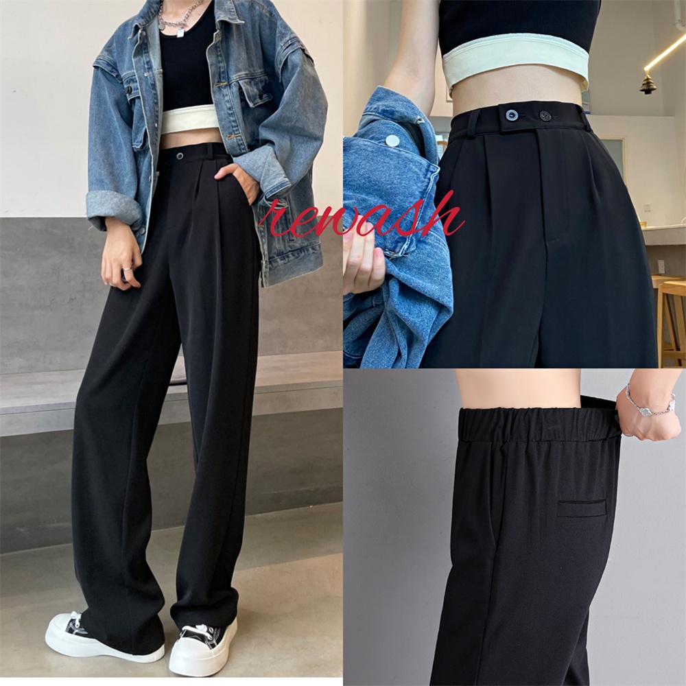 REWASH Wide Leg Suit Pants High Waist Korean Casual Straight Pants for ...