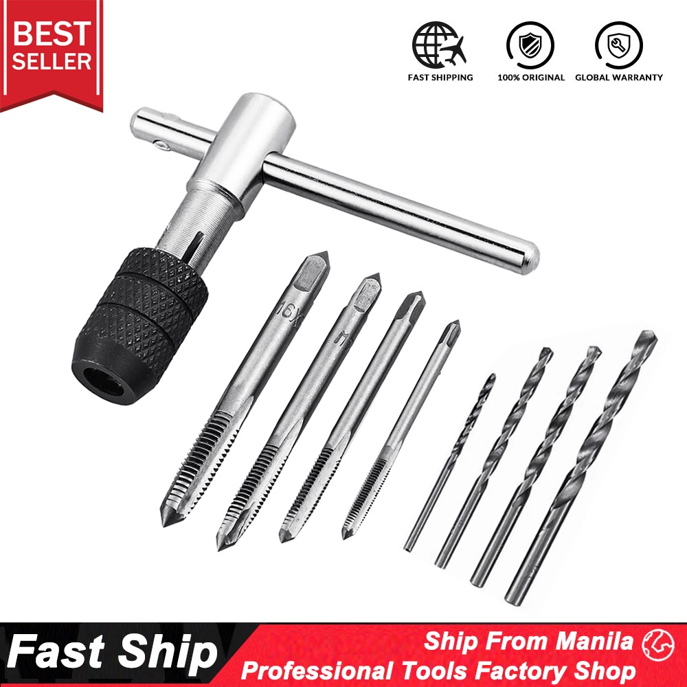 9Pcs Adjustable T-Handle Ratchet Tap Holder Wrench Tool Set with M3-M6 Screw Thread Metric Plug ...