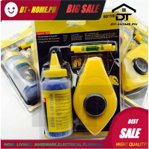 Chalk Line Reel Set Powder Marker Thread with Level Bar / Pitik ...