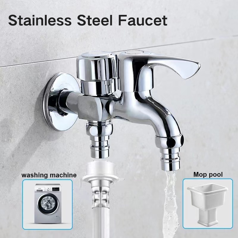 SUS304 Stainless Steel Two Way Faucet Valve 1 in 2 out Head Dual ...