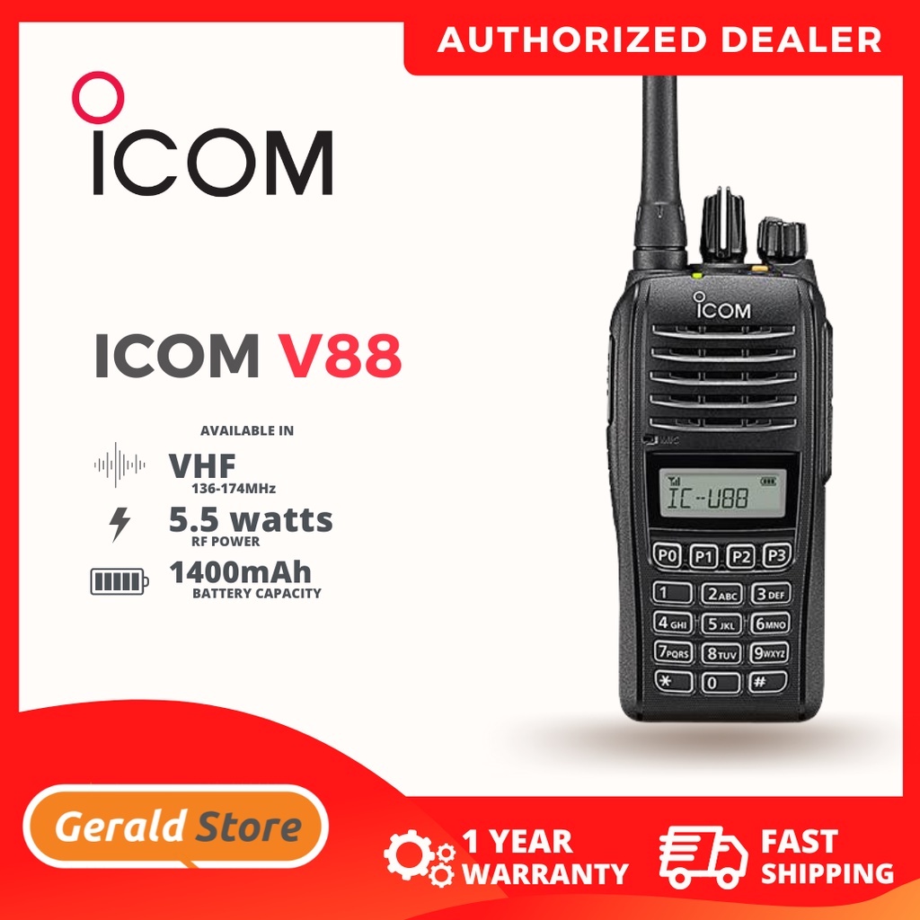 ICOM V88 VHF 5.5 Watts IP67 Rugged, Compact, Waterproof Professional ...