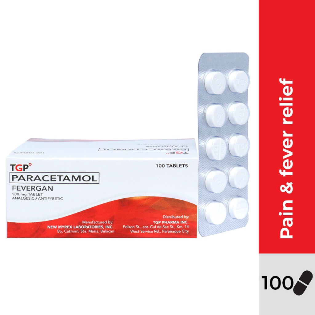 FEVERGAN TGP Paracetamol 1 BOX (100 500mg tablets) for pain & fever ...