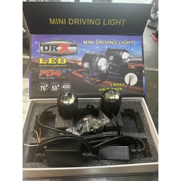 DRX Motorcycle Headlights Mini Driving Light LED 4wires with Blinker F04 80watts (White/Yellow ...