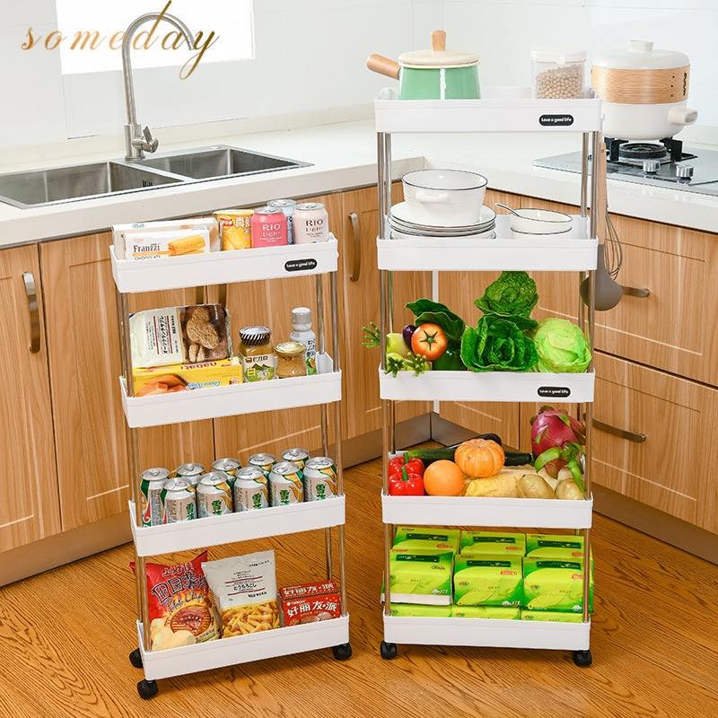 STAGE 4Layer Gap Kitchen Storage Rack Slim Slide Tower Movable Assemble ...