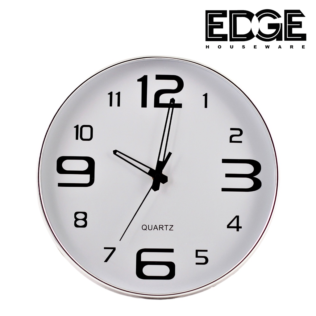 Edge 30cm Silent Non-Ticking Wall Clock Round Modern Battery Operated ...