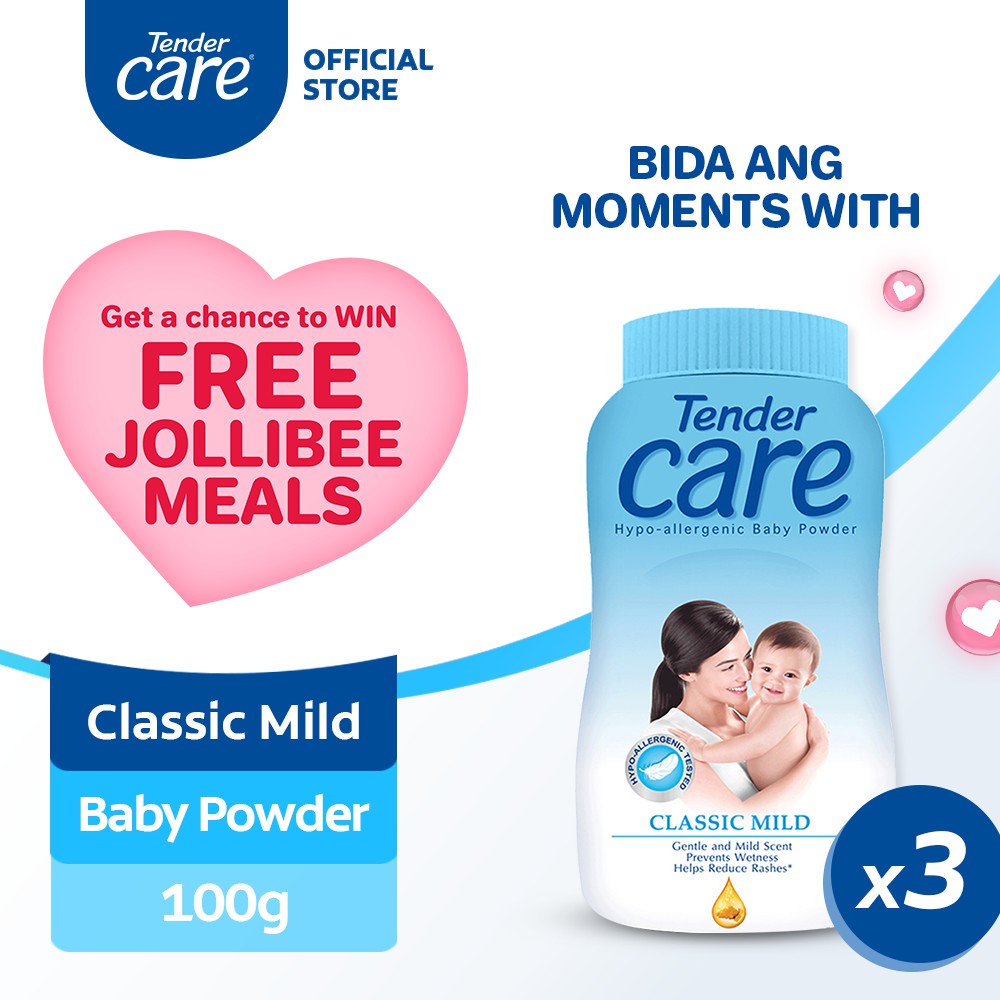 Tender Care Classic Mild Hypo-Allergenic Baby Powder 100g Pack of 3 | Shopee Philippines