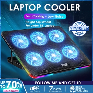 6 Fan LED Screen Two USB Port RGB Lighting Laptop Cooling Pad Notebook ...