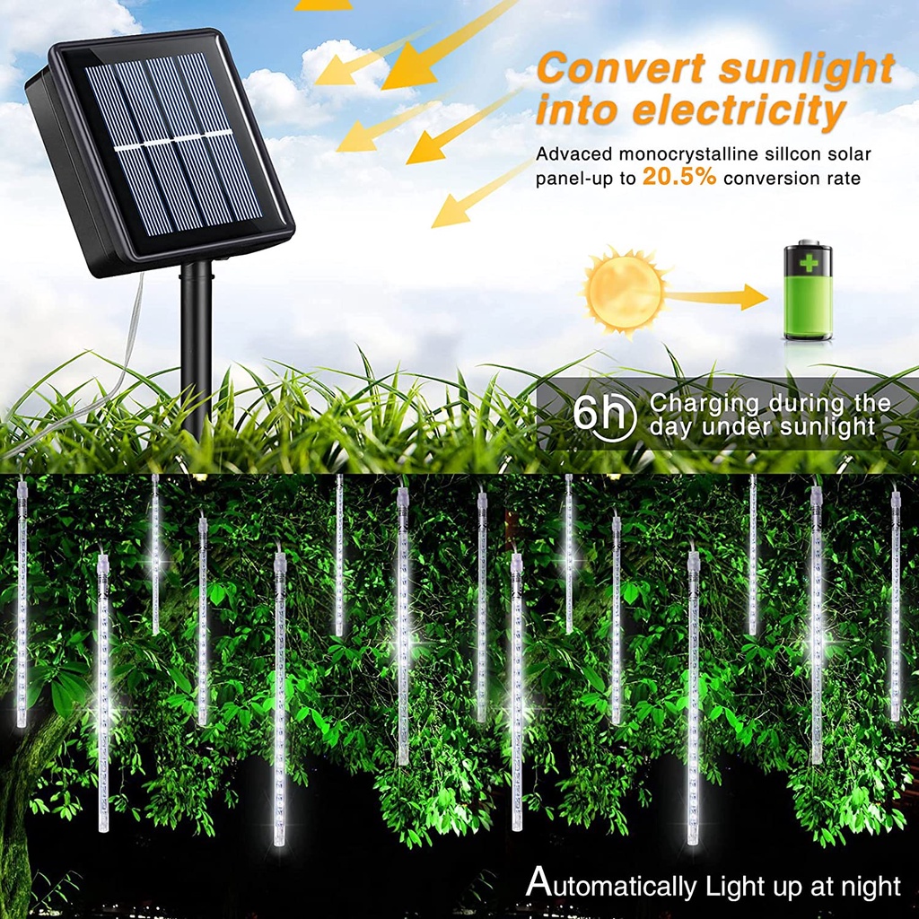 Solar Meteor Shower Rain Lights LED Outdoor Waterproof Icicle Fairy ...