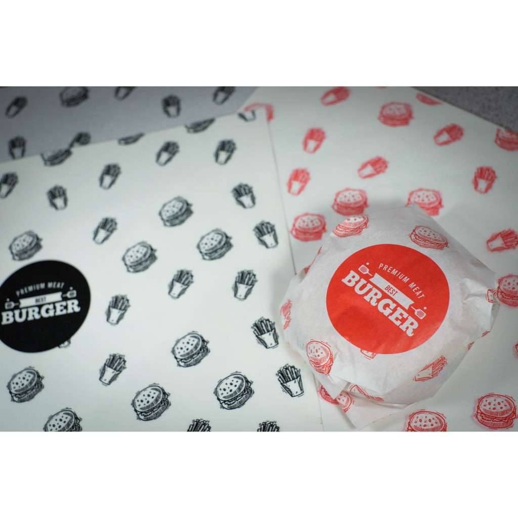 BURGER WRAPPER / FOOD LINER PAPER GREASEPROOF GENERIC PRINT 100 PCS ...