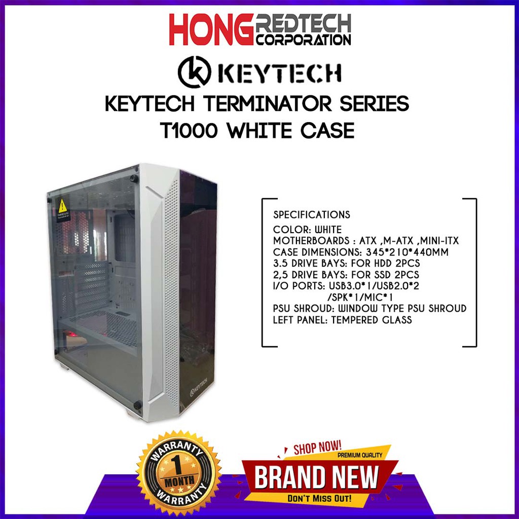 KEYTECH TERMINATOR SERIES T1000 WHITE ATX CASING | Shopee Philippines