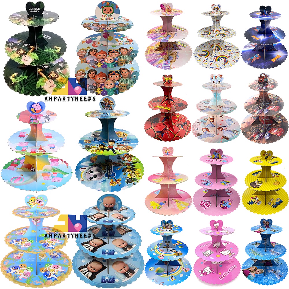 Cartoon 3Tiers DIY Paper Cupcake Stand Dessert Candy Storage Holder ...