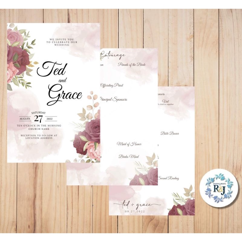 Old Rose Wedding Invitation | Personalized | Free Layout | Shopee ...