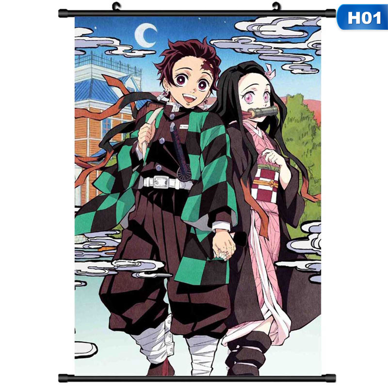 Japanese Anime Demon Slayer Paintings Fabric Cloth Poster Wall Scroll ...