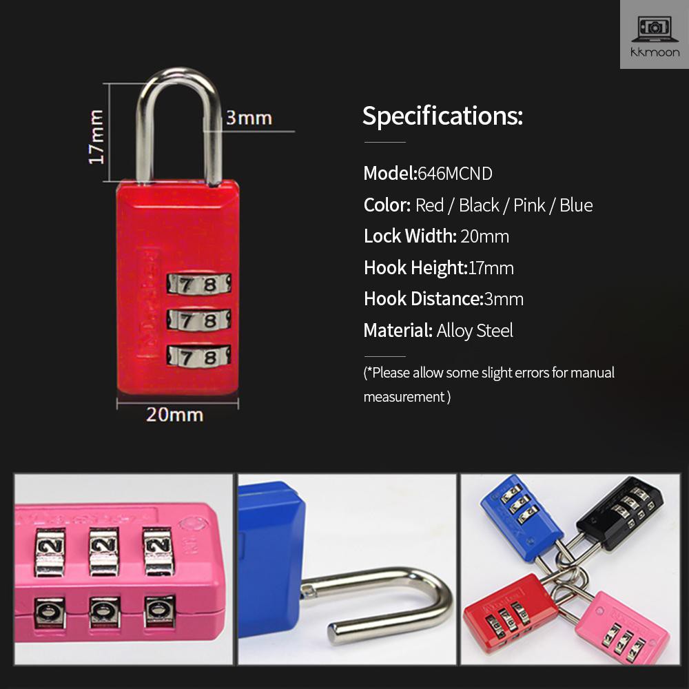 3 Digit Combination Padlock 4Pcs 3mm Wire Shackle Luggage Code Lock ...