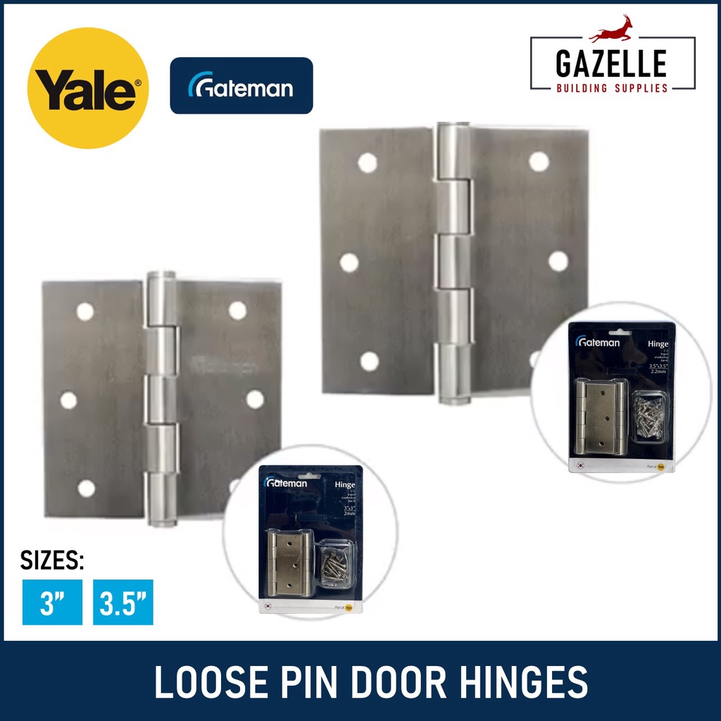 Yale Gateman Door Loose Pin Hinges 3in / 3.5in - US32D Stainless Steel ...