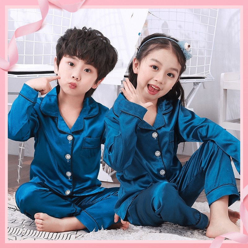 kids Pyjamas Silk Satin Girls Pajamas Set Sleepwear Kids Long Sleeve ...