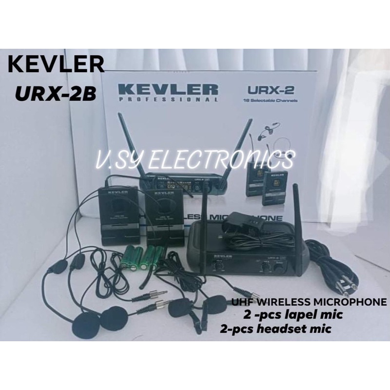 1pc - ORIGINAL KEVLER URX-2B UHF WIRELESS MICROPHONE 16 with 2pcs Lapel mic /2pcs Headset mic ...
