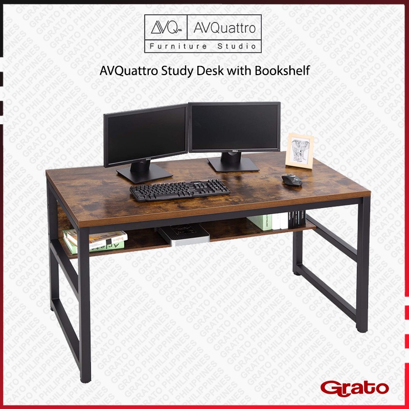 AVQuattro Study Desk with Bookshelf, Rustic Brown [Modern Minimalist ...