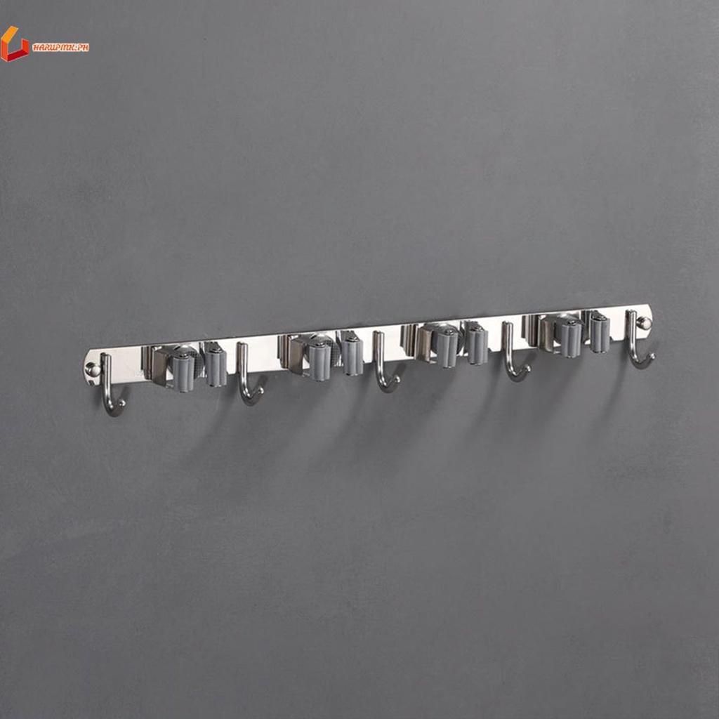 3 Racks and 4 Hooks Broom and Mop Holder Stainless Steel Mop Rack Wall ...