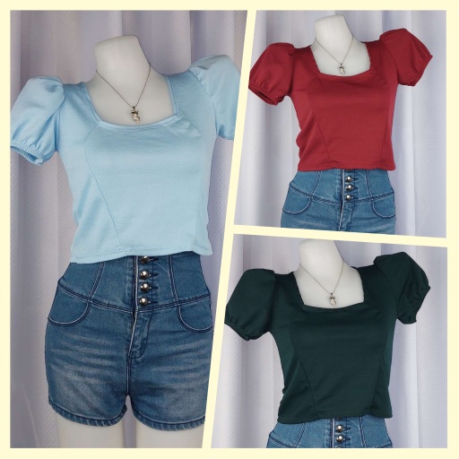 PUFF SLEEVE CROP TOP/SQUARE NECK CROP TOP/CROP TOP/ SMALL TO MEDIUM ...
