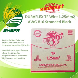 DURAFLEX TF Wire 1.25mm2 AWG #16 Stranded Black, 1 roll (150mtrs ...