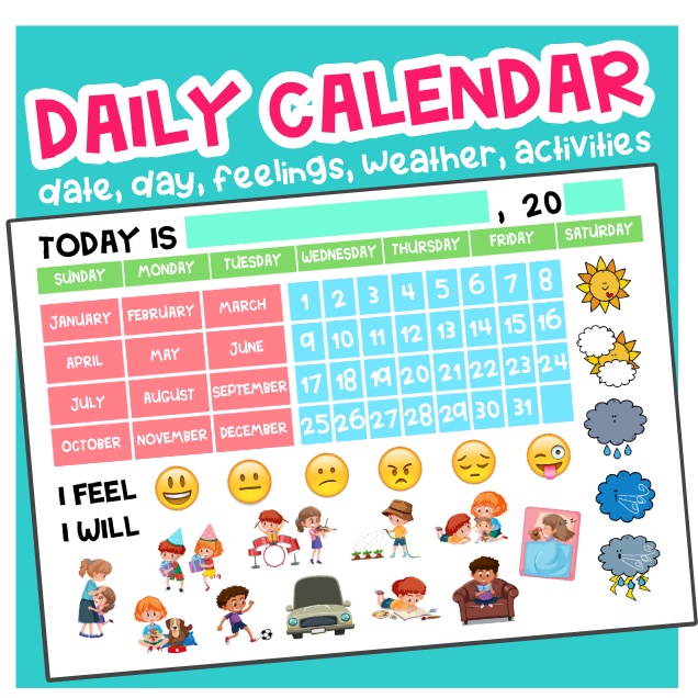Daily Calendar Day Date Weather Feelings Activities for KIDS ...