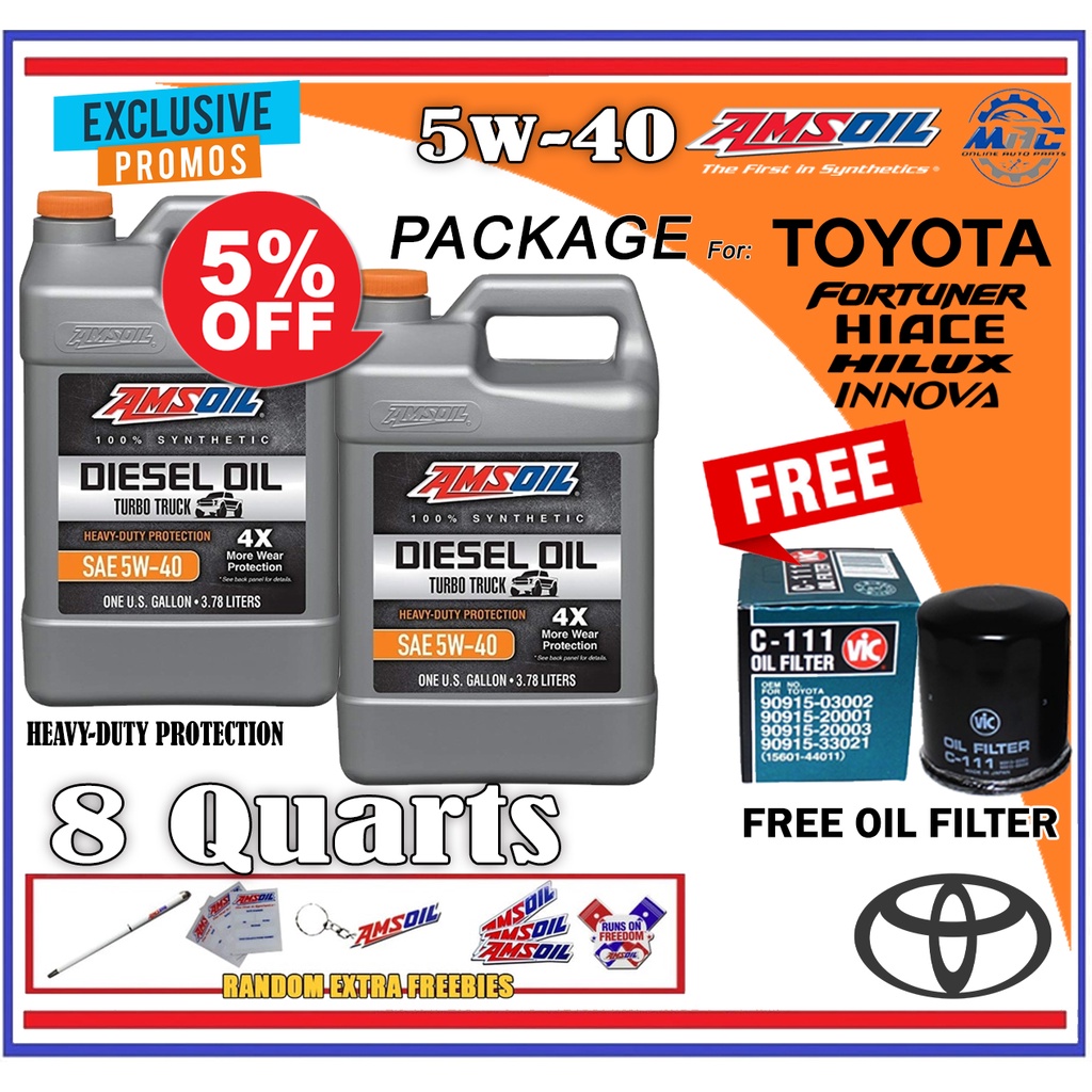 AMSOIL Heavy Duty Turbo Truck 5w-40 Diesel Oil 8 Quarts plus oil filter ...