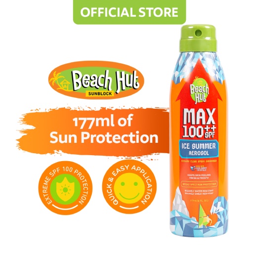 Beach Hut Sunblock MAX SPF 100 ++ Ice Summer Aerosol Sunscreen Body ...